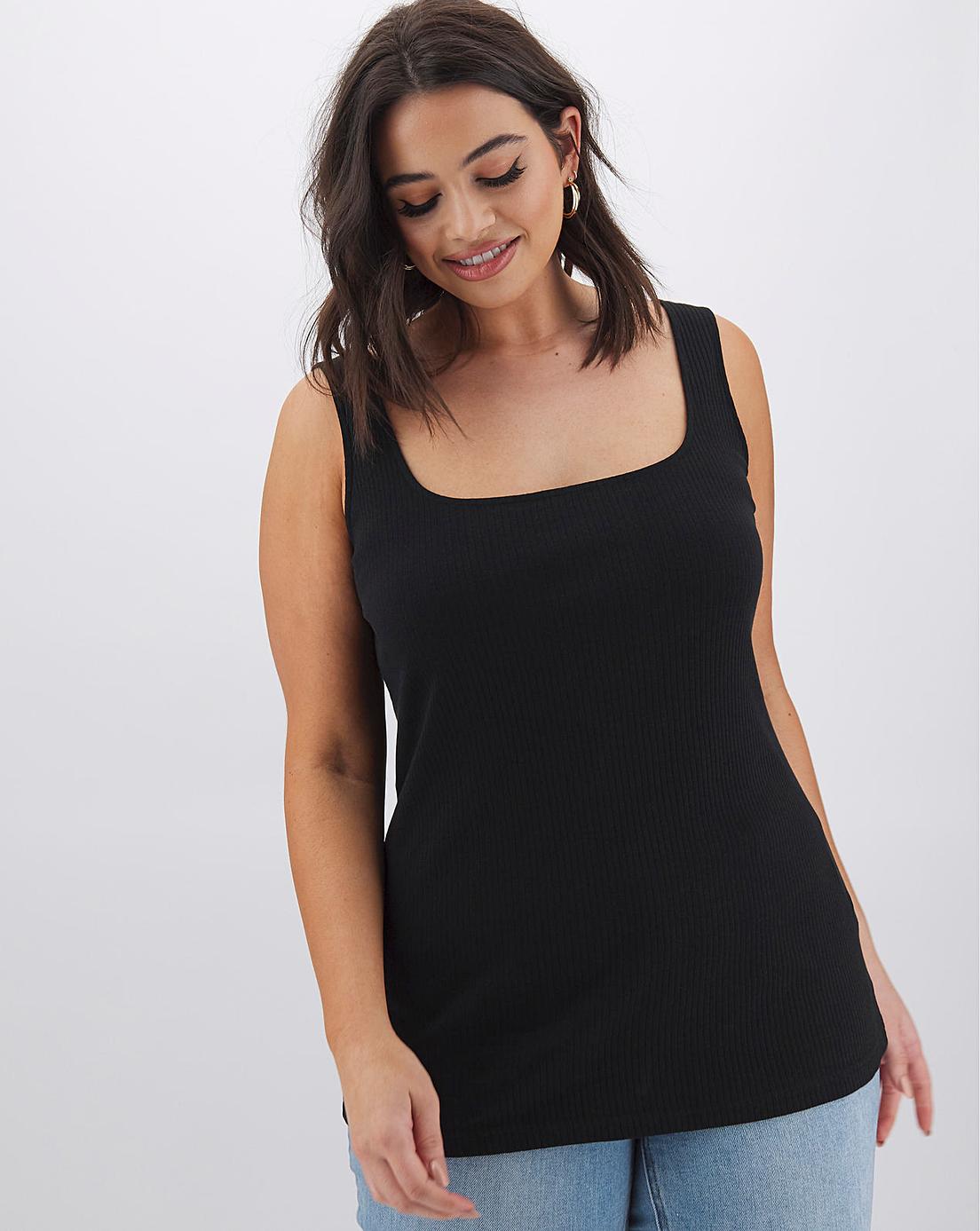 Black Square Neck Ribbed Vest Simply Be