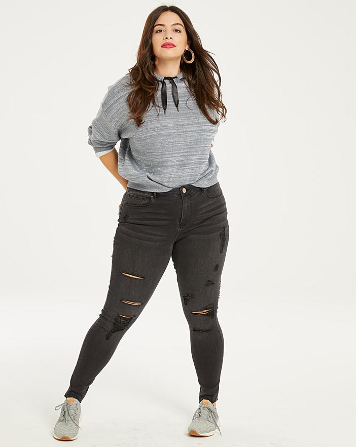 Chloe Washed Black Ripped Skinny Jeans | Simply Be