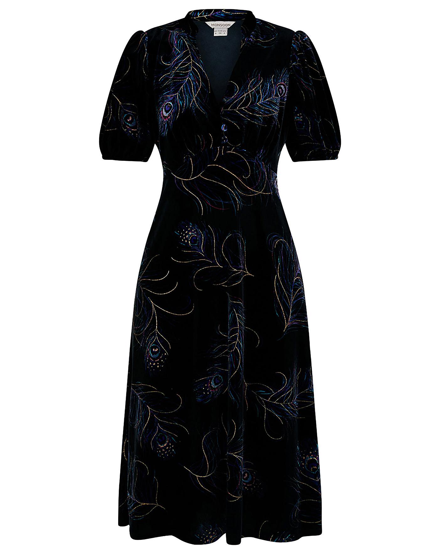 Monsoon Fleur Feather Velvet Midi Dress | Ambrose Wilson