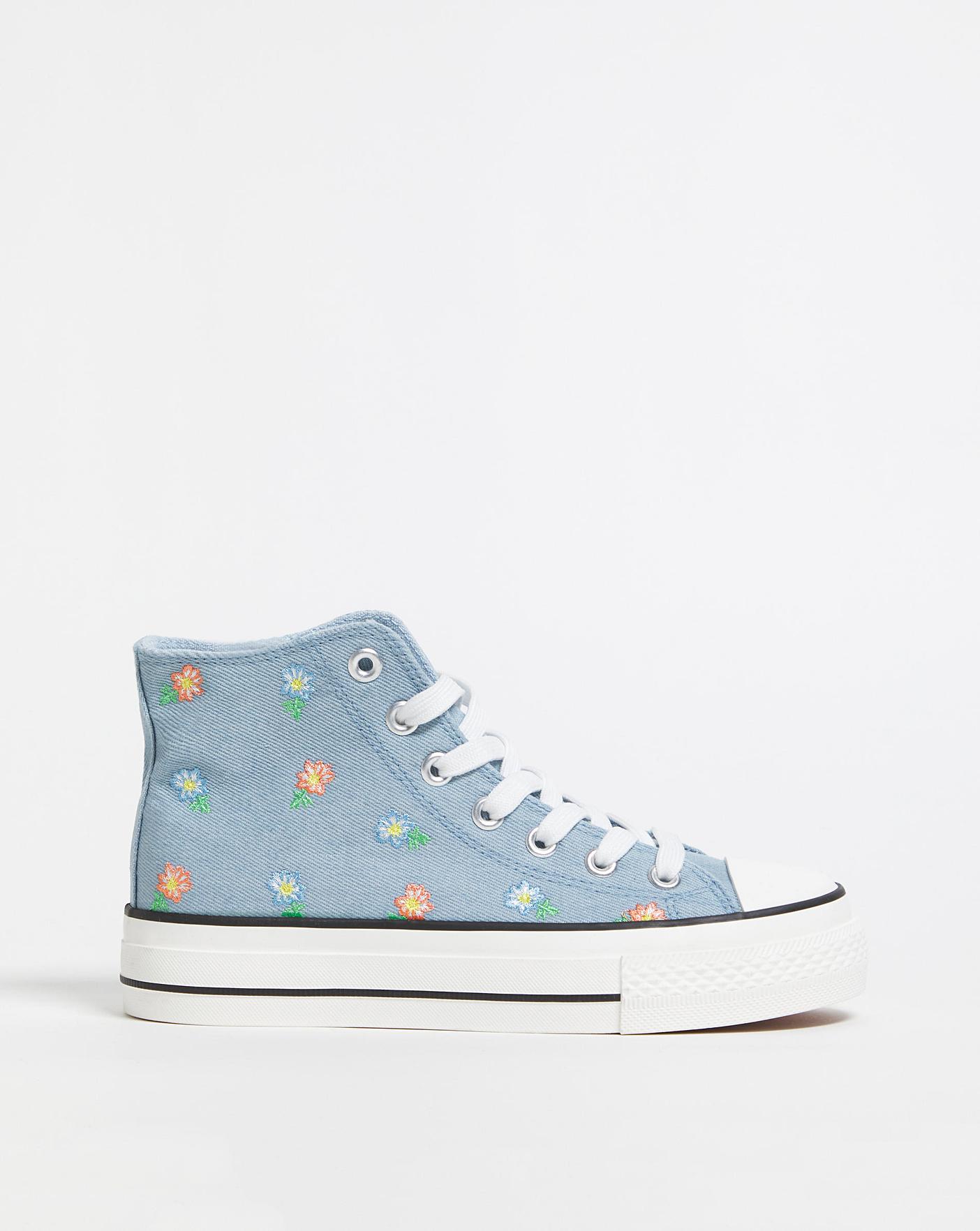 Hi Top Embroided Trainer Wide Fit | Fashion World