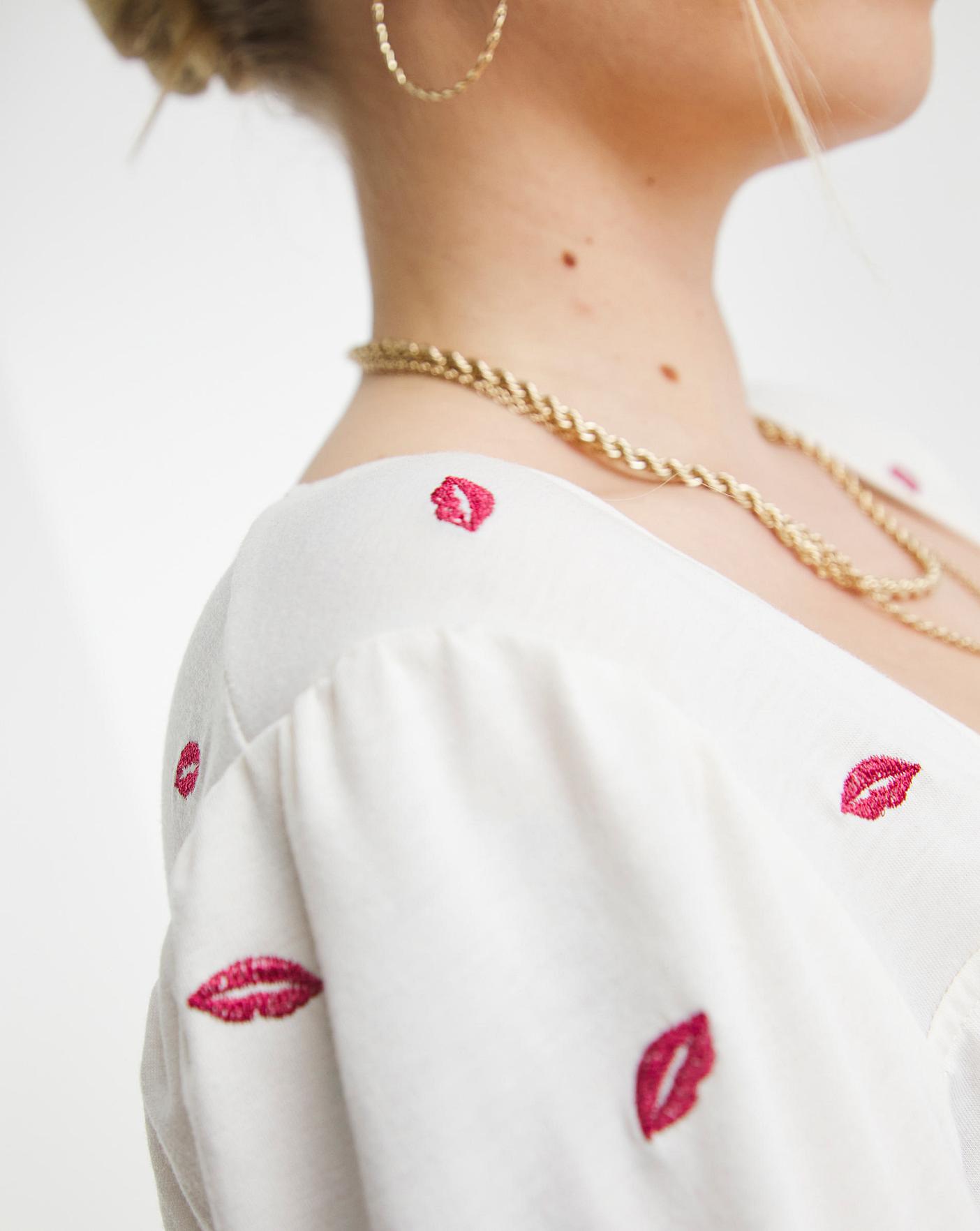 Ivory Lips Embroidered Sweetheart Top | Fashion World