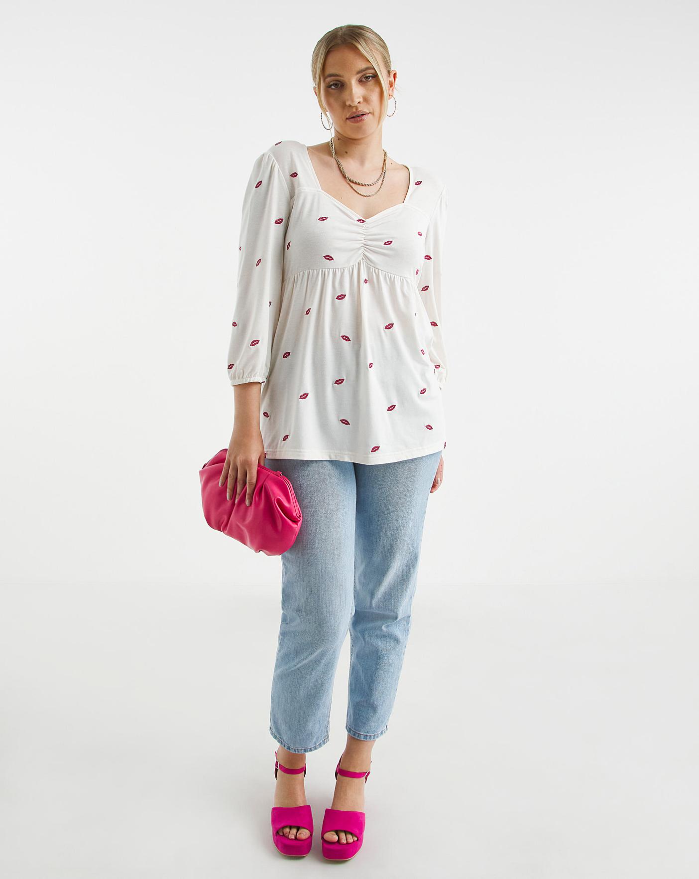 Ivory Lips Embroidered Sweetheart Top | Fashion World