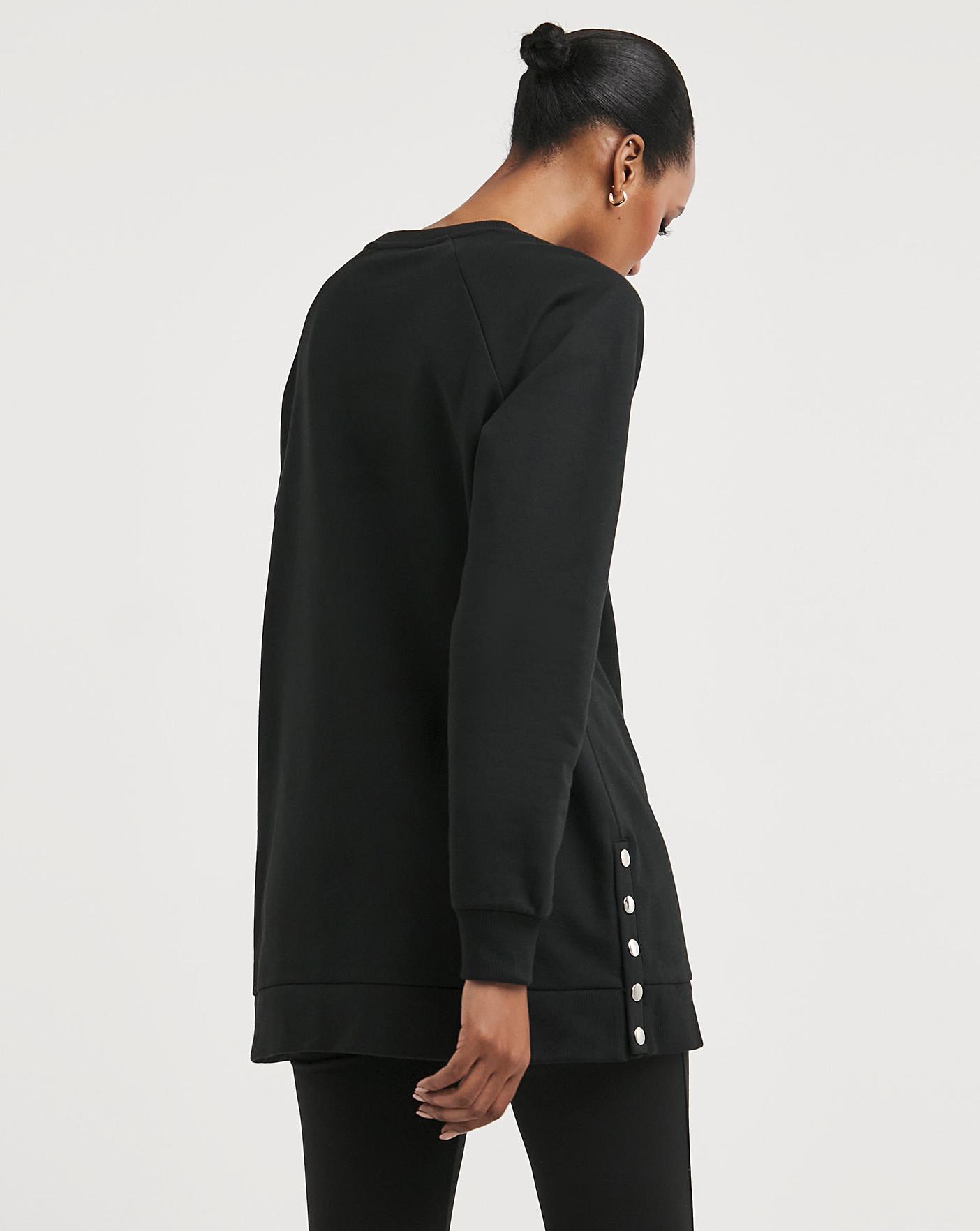 Black Crew Neck Longline Sweatshirt | Marisota