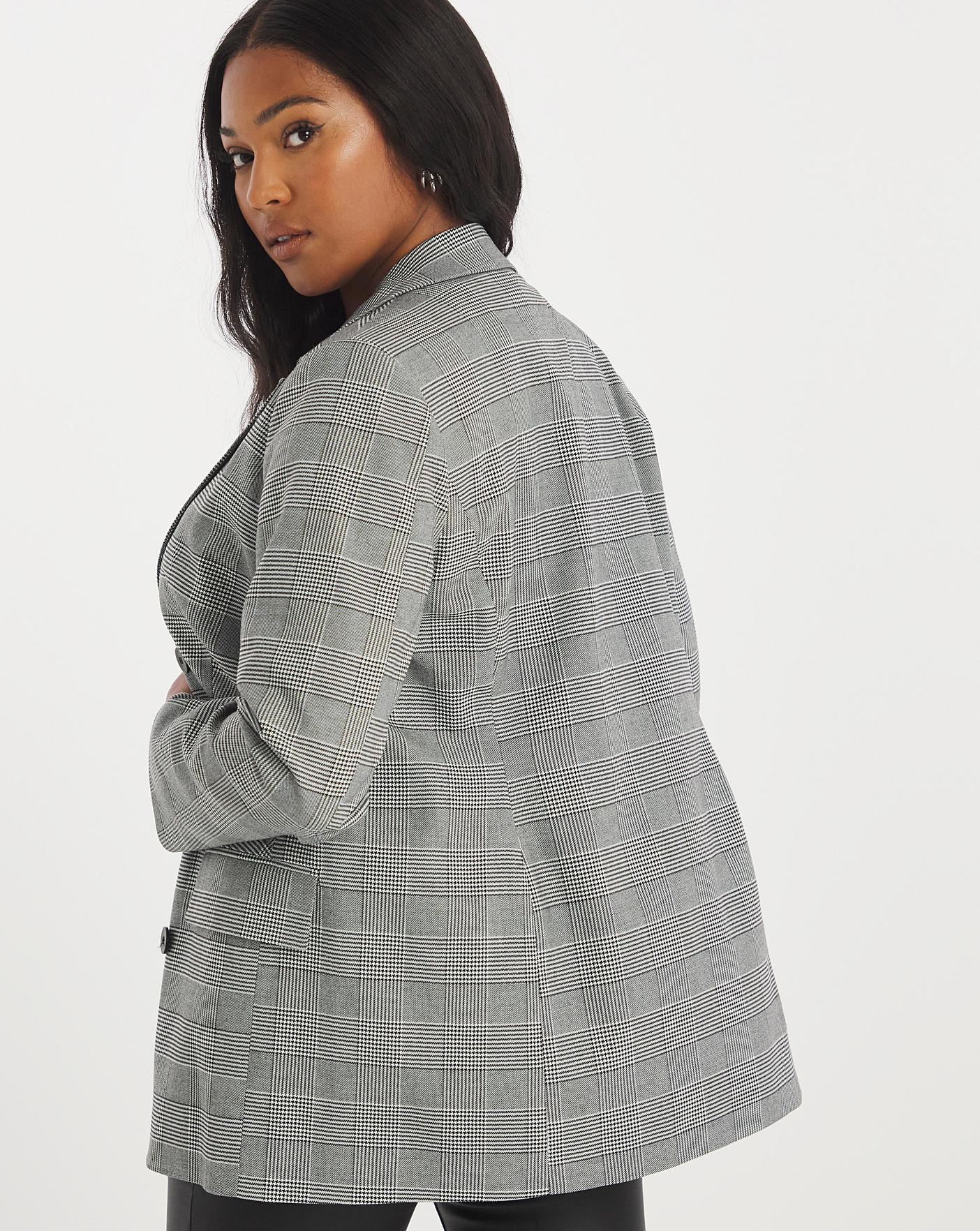 Grey Check Double Breasted Blazer | Fashion World
