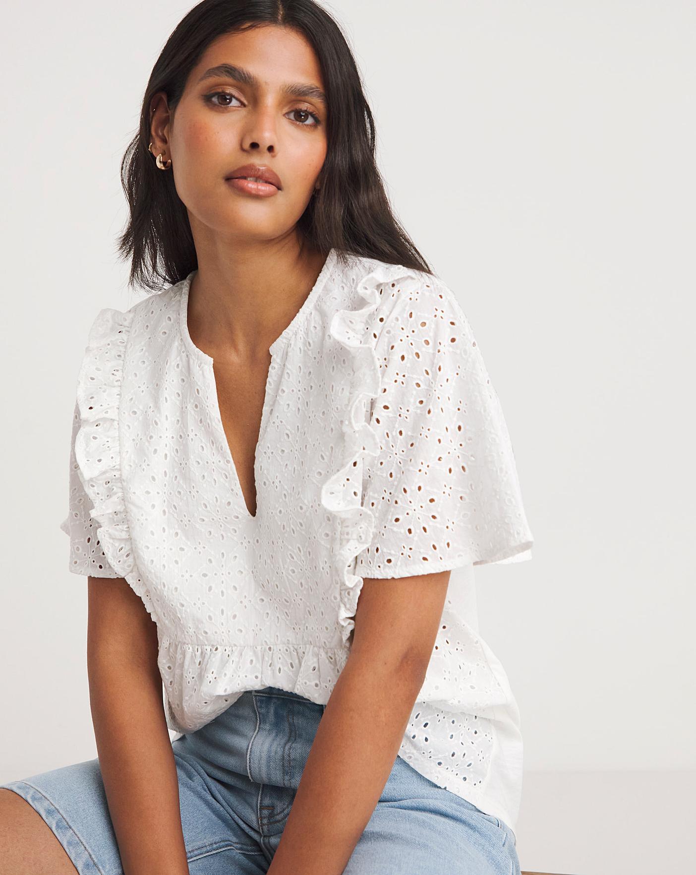 Broderie Frill Jersey Back Top | Premier Man