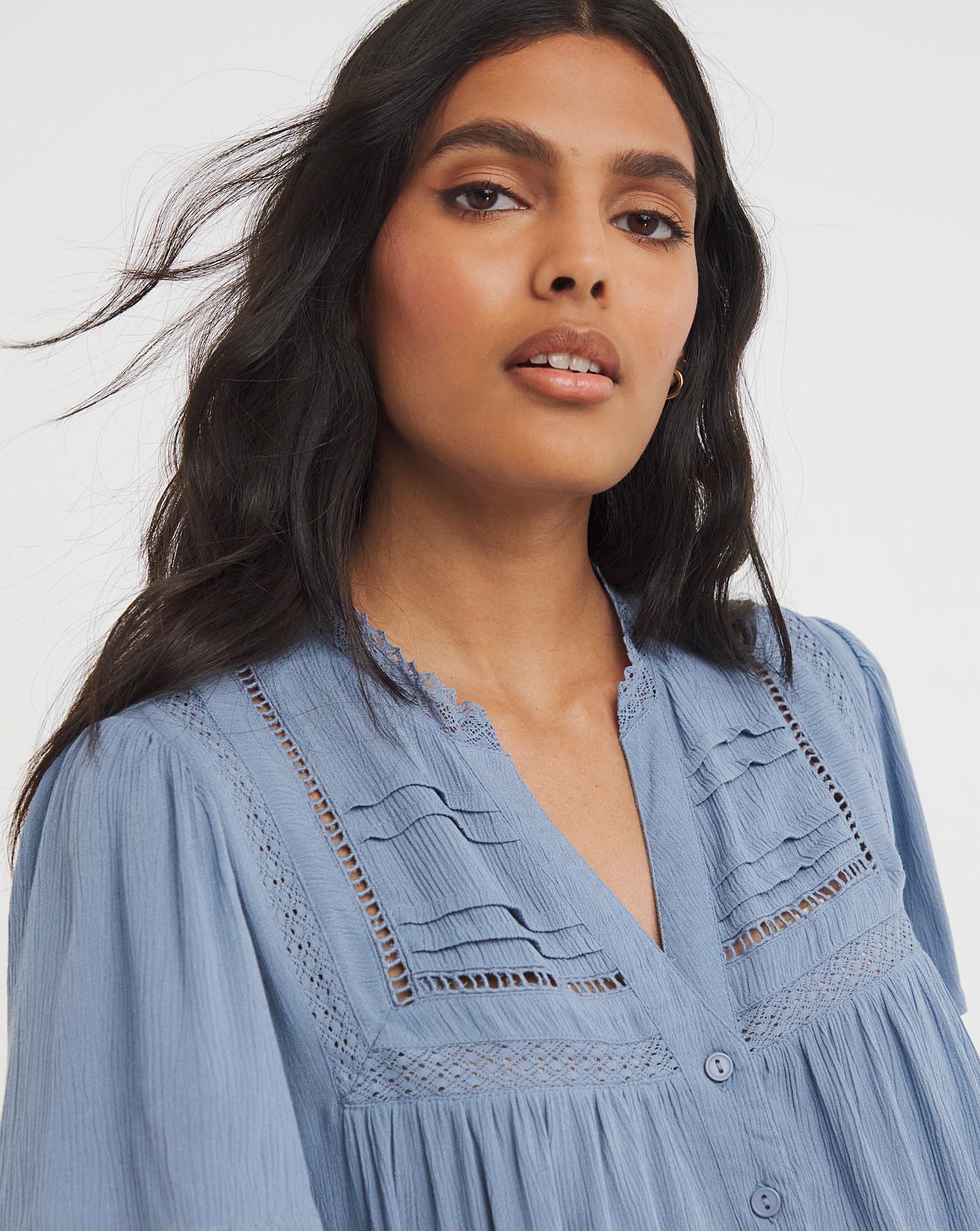 Crinkle Ladder Insert Blouse | Premier Man Crinkle Ladder Insert Blouse | Premier Man