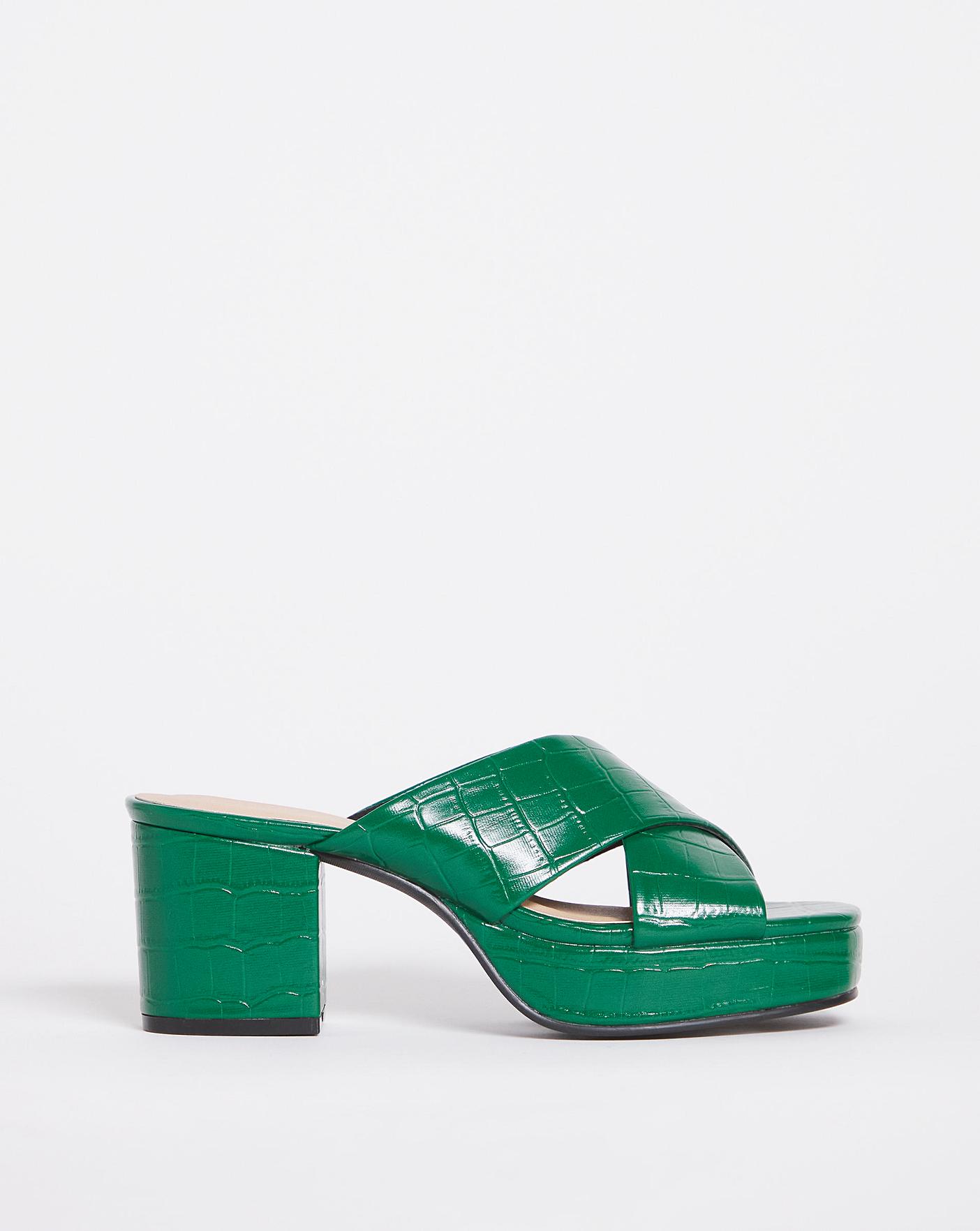 Green Crossover Vamp Platform Mule E Fit | Oxendales