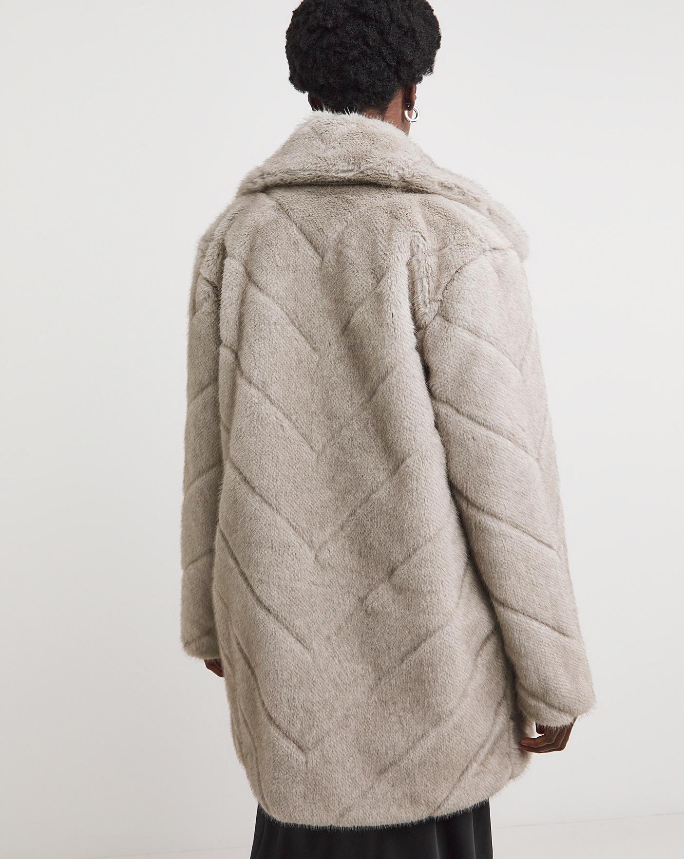 Charcoal Chevron Faux Fur Coat