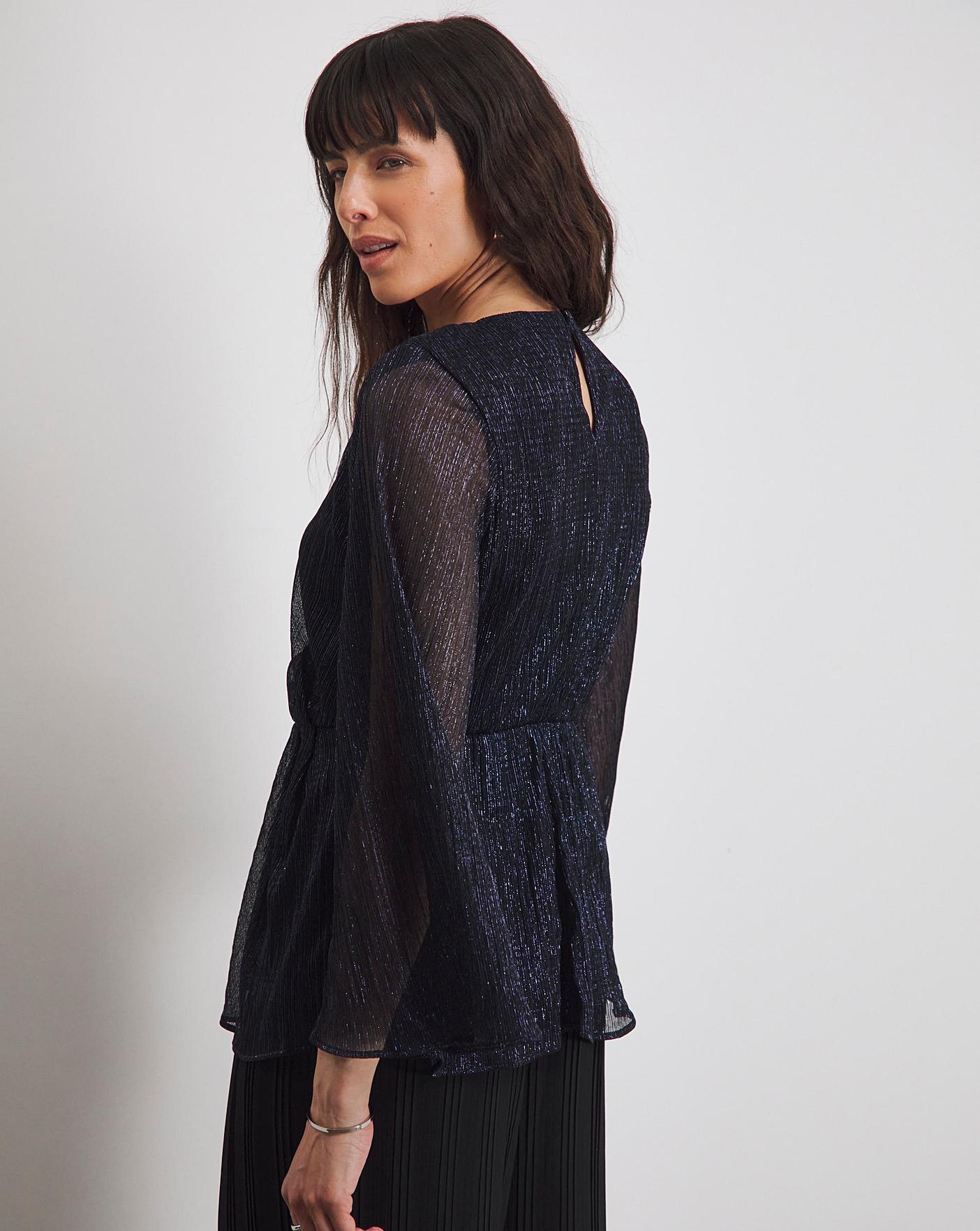 Joanna Hope Wrap Metallic Plisse Blouse | Marisota