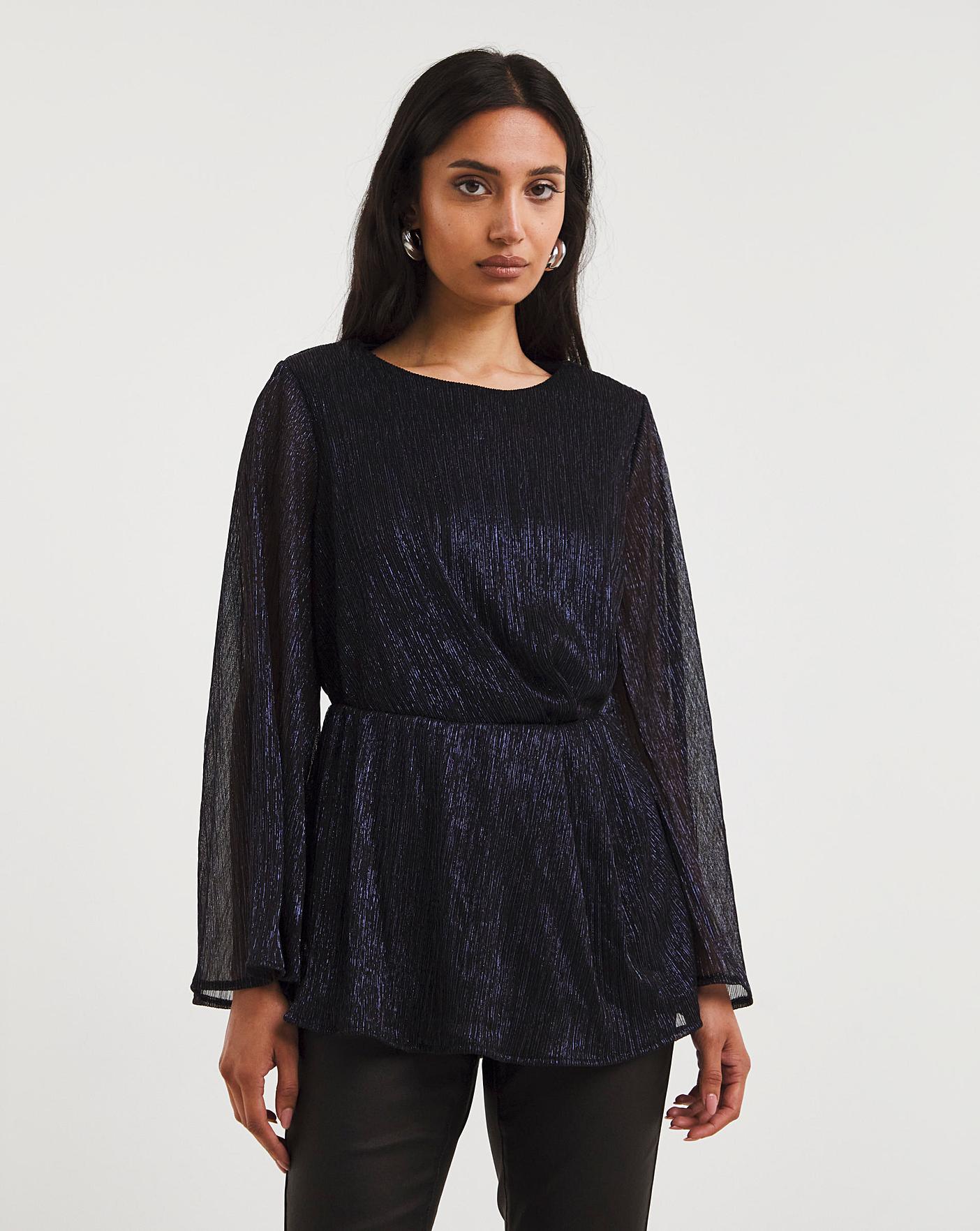 Joanna Hope Wrap Metallic Plisse Blouse | Marisota