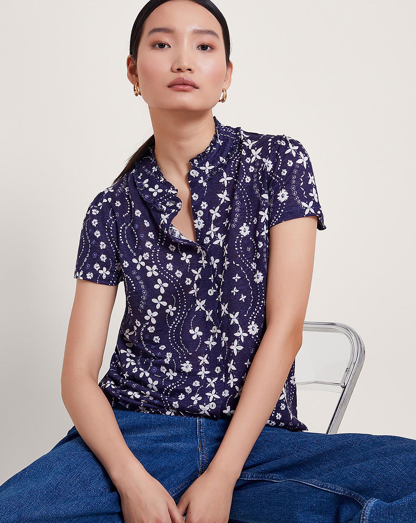 Monsoon Serena Floral Linen Top | J D Williams