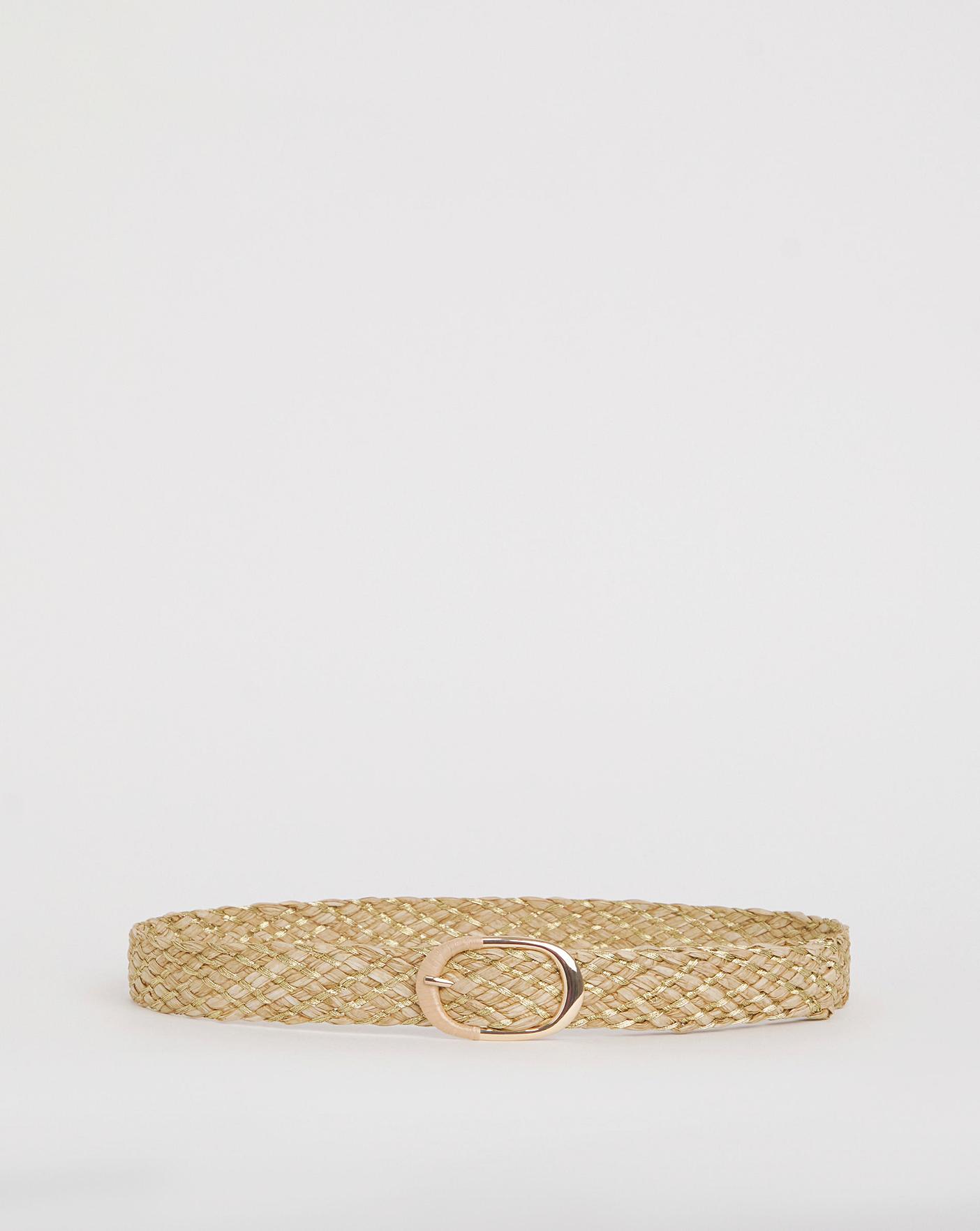 Gold Metallic Stretch Woven Detail Belt | Fashion World