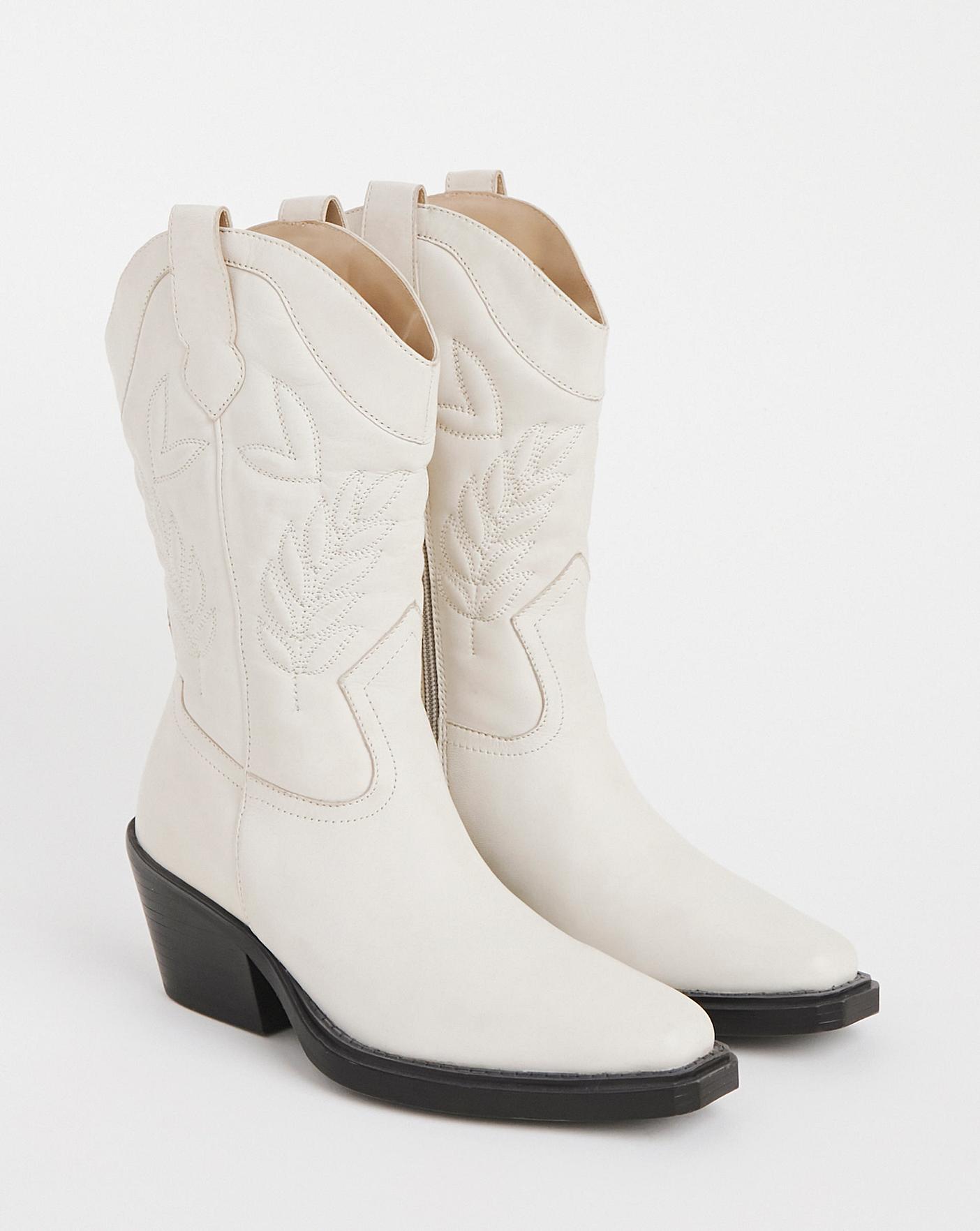 Embroidered Calf Western Boots Wide S | J D Williams