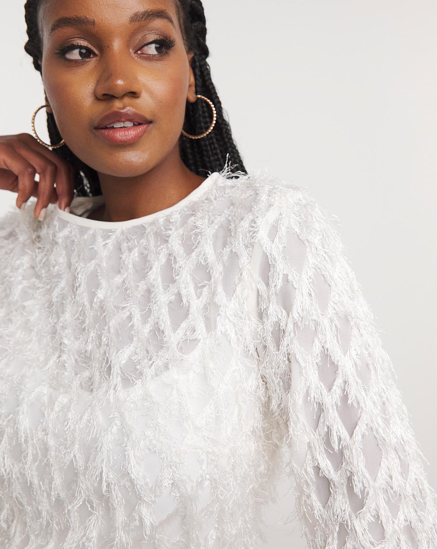 Ivory Long Sleeve Fluffy Top | Fashion World