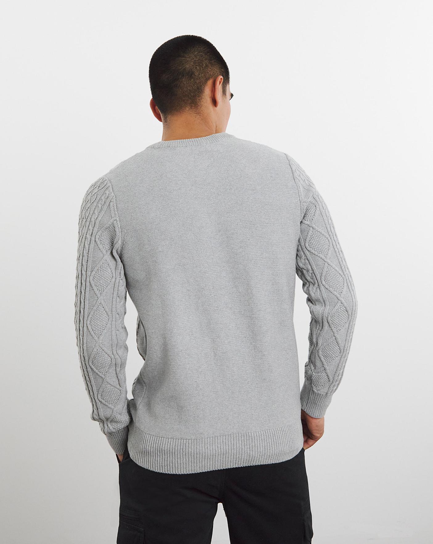 Grey Cable Knit Crew Neck | J D Williams