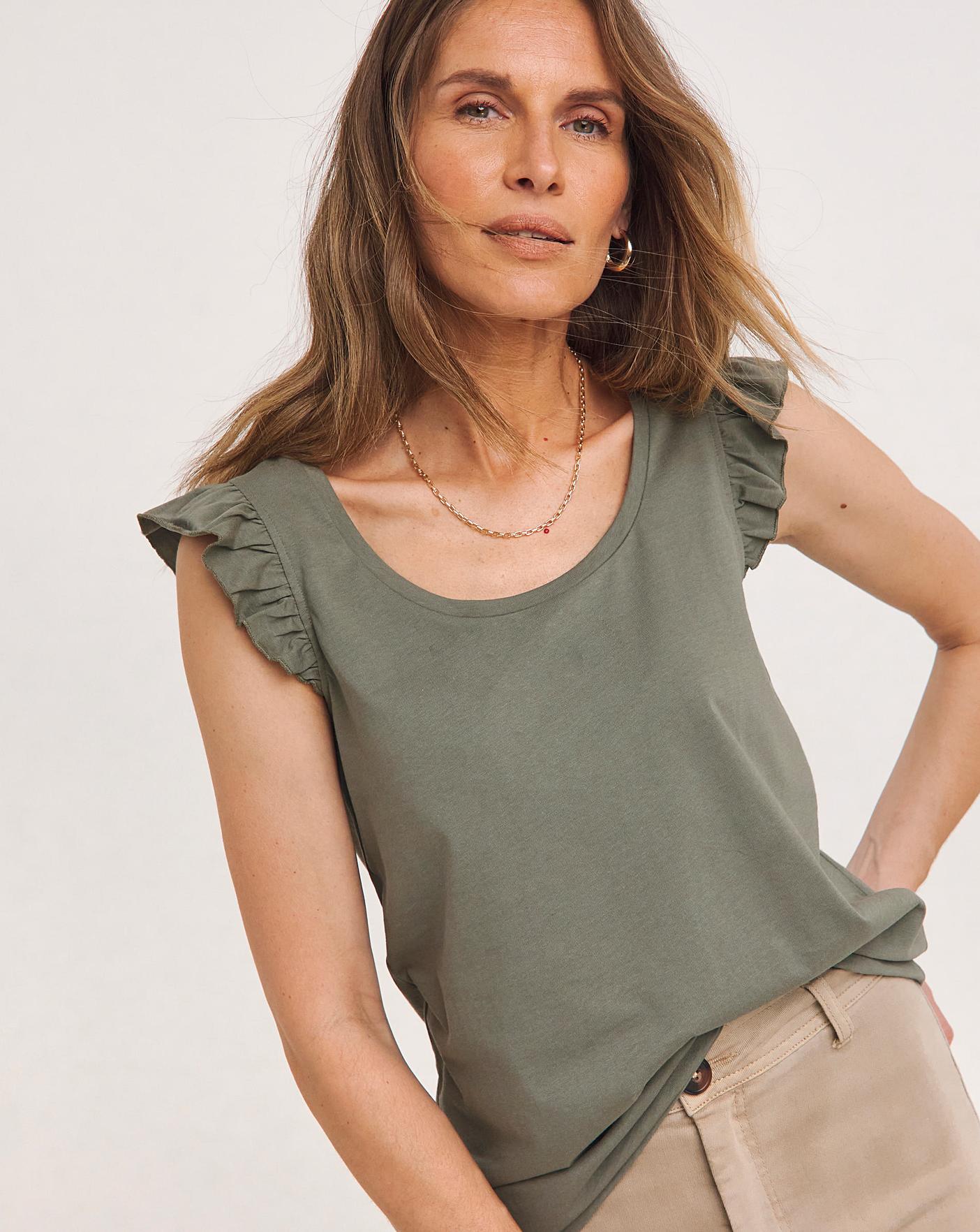 Khaki Ruffle Sleeve Vest | Marisota