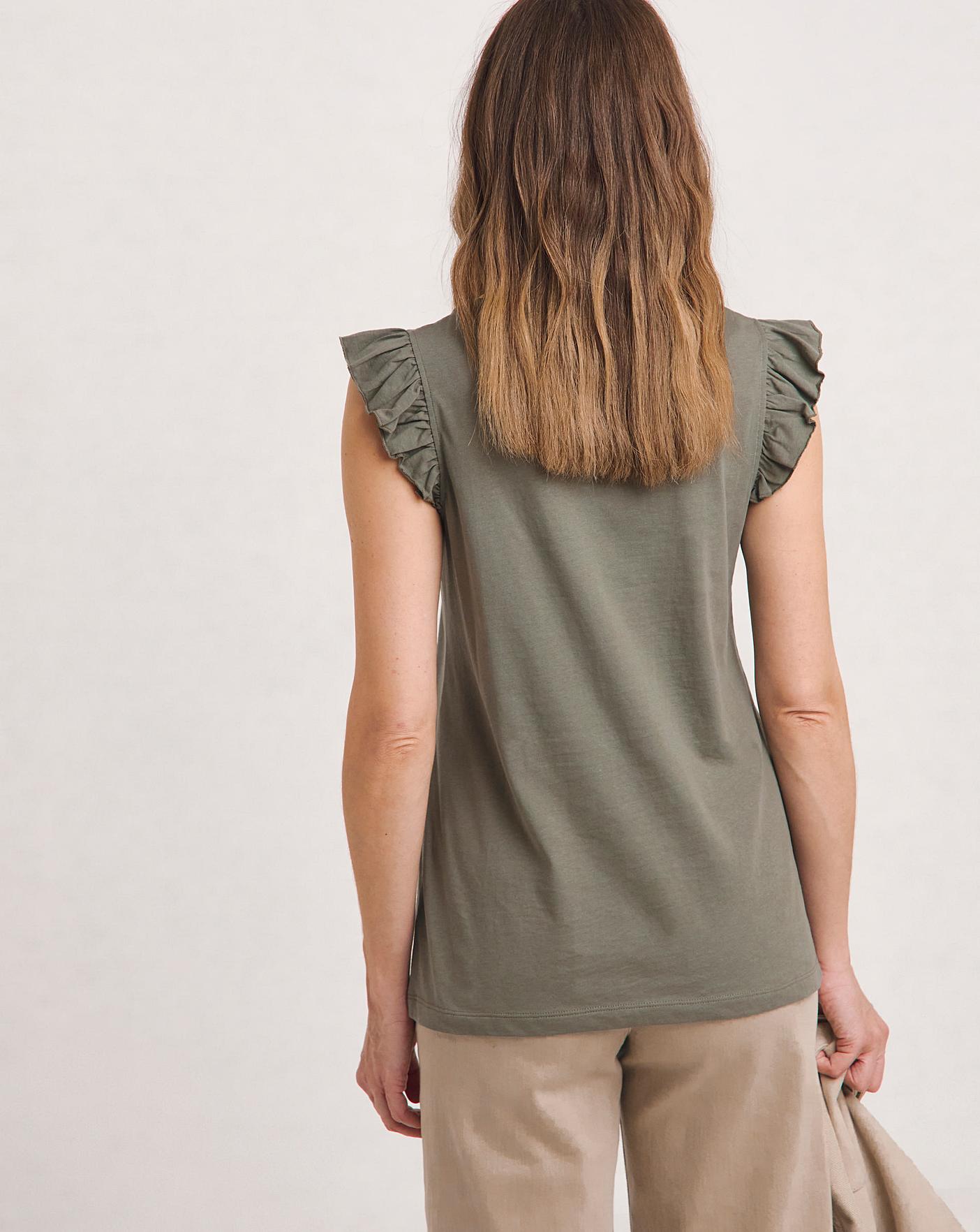 Khaki Ruffle Sleeve Vest | Marisota