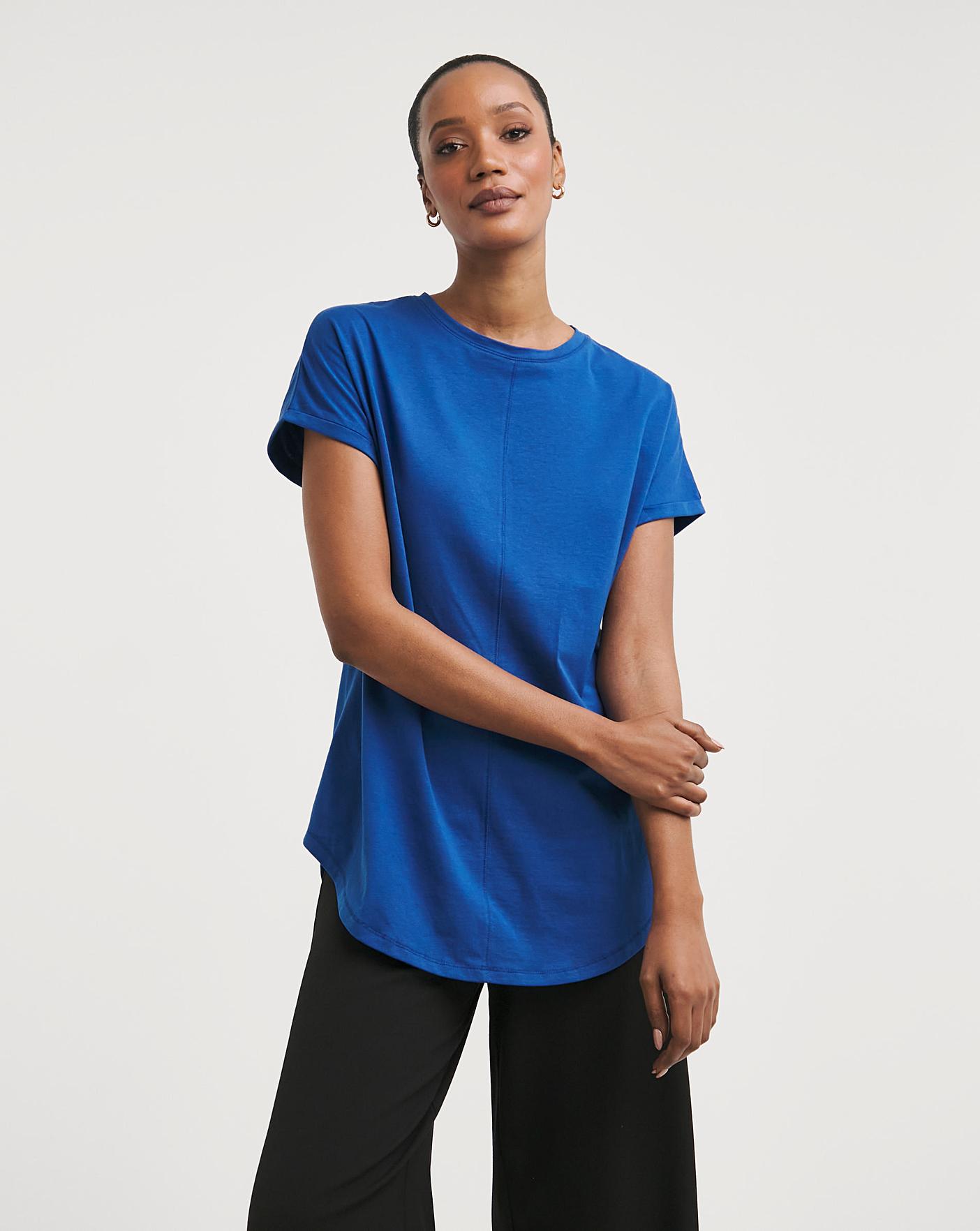 Blue Relaxed Short Sleeve Longline Top | Premier Man