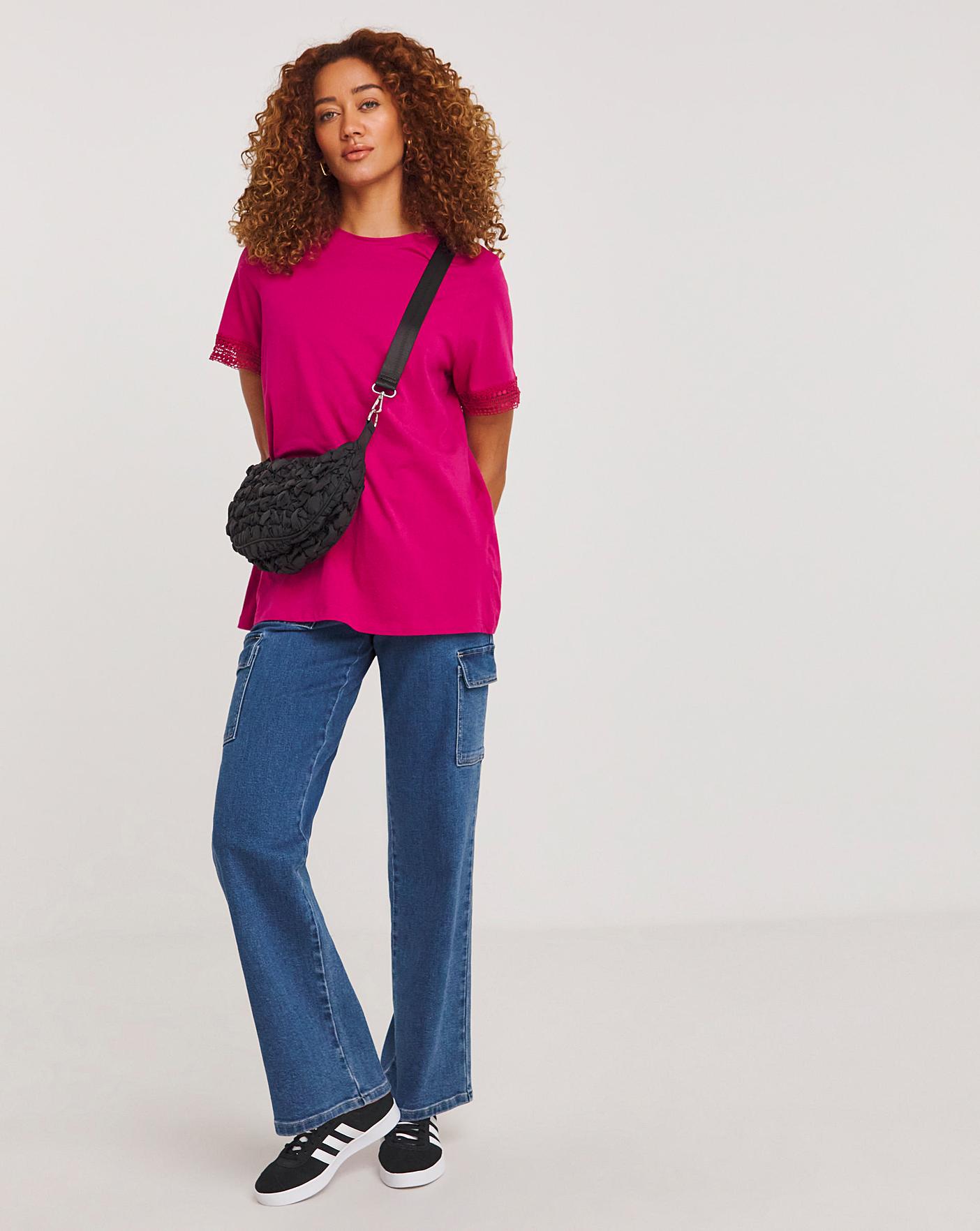 Pink Lace Trim Short Sleeve Longline Top | Marisota