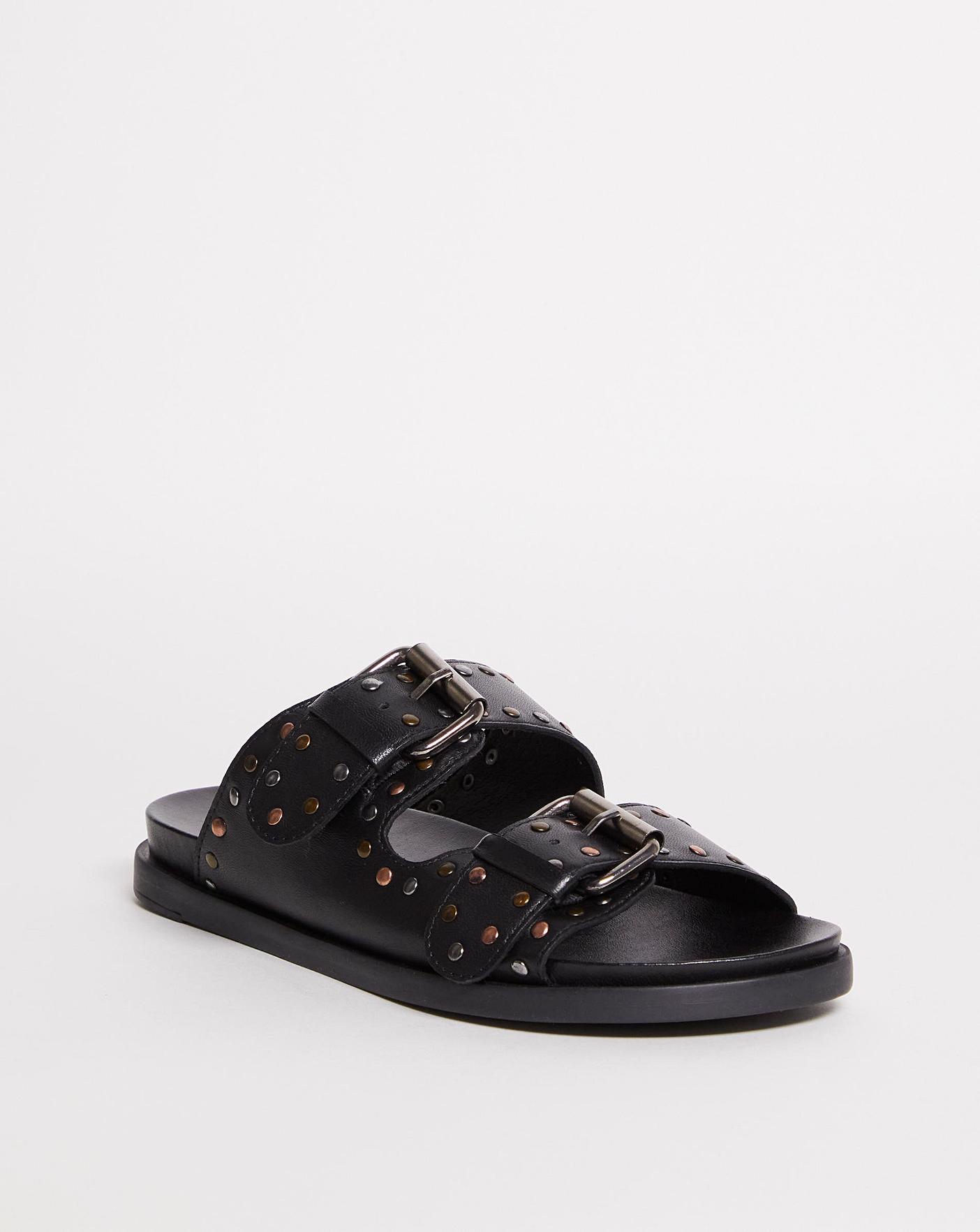Leather Twin Buckle Stud Mule E Fit | Fashion World