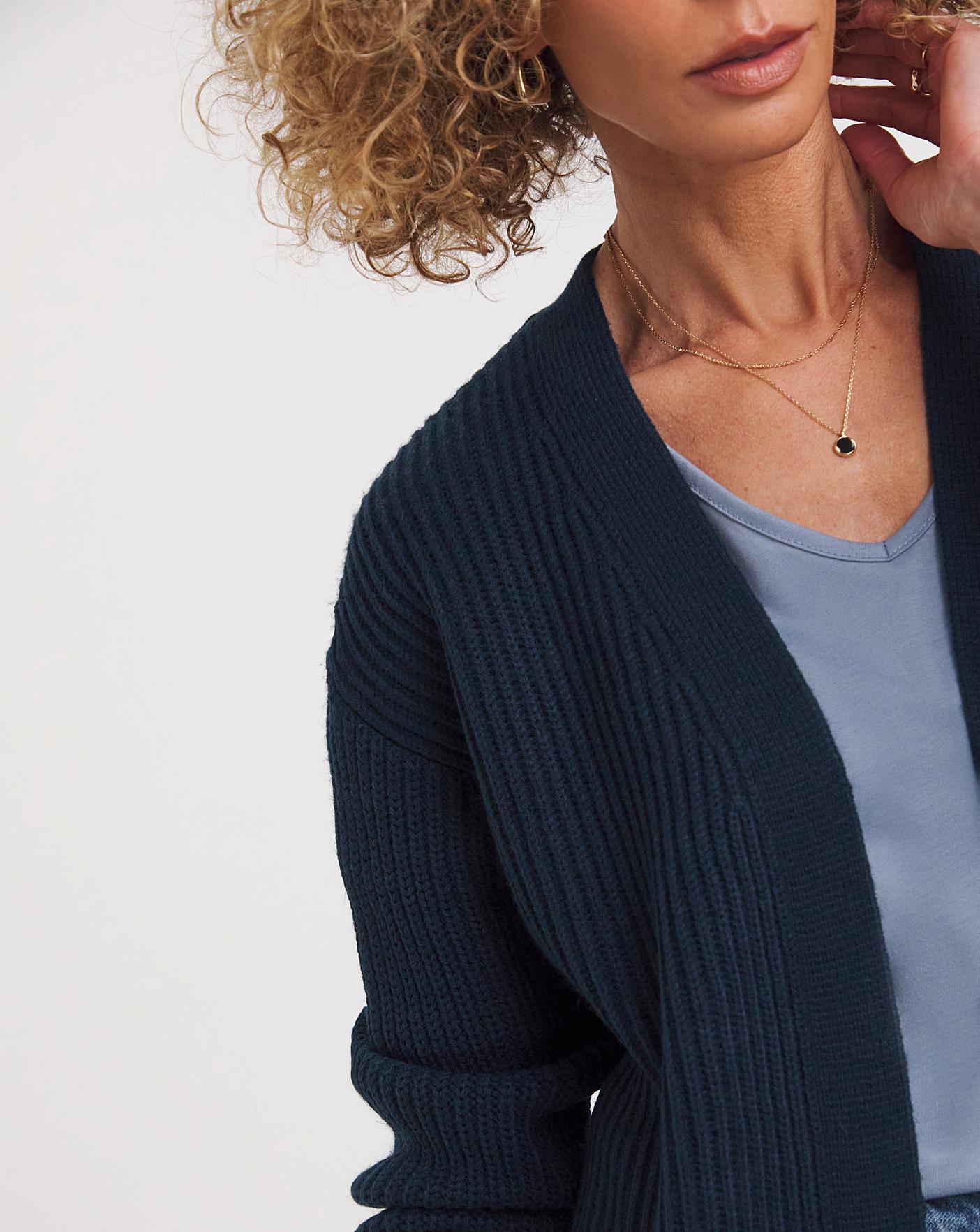 Navy Fisherman Rib Cardigan | Fashion World