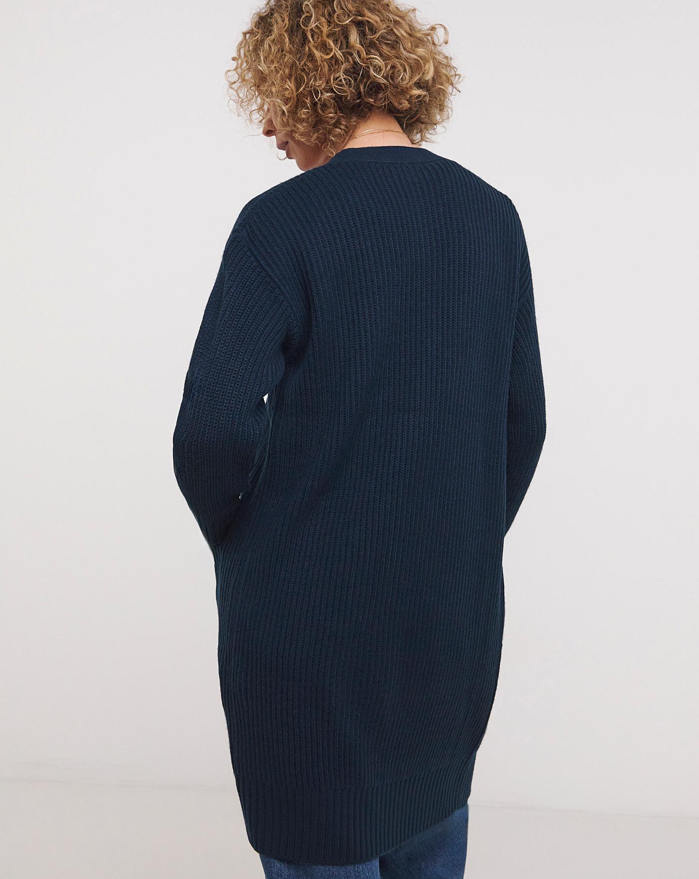 Navy Fisherman Rib Cardigan | Fashion World