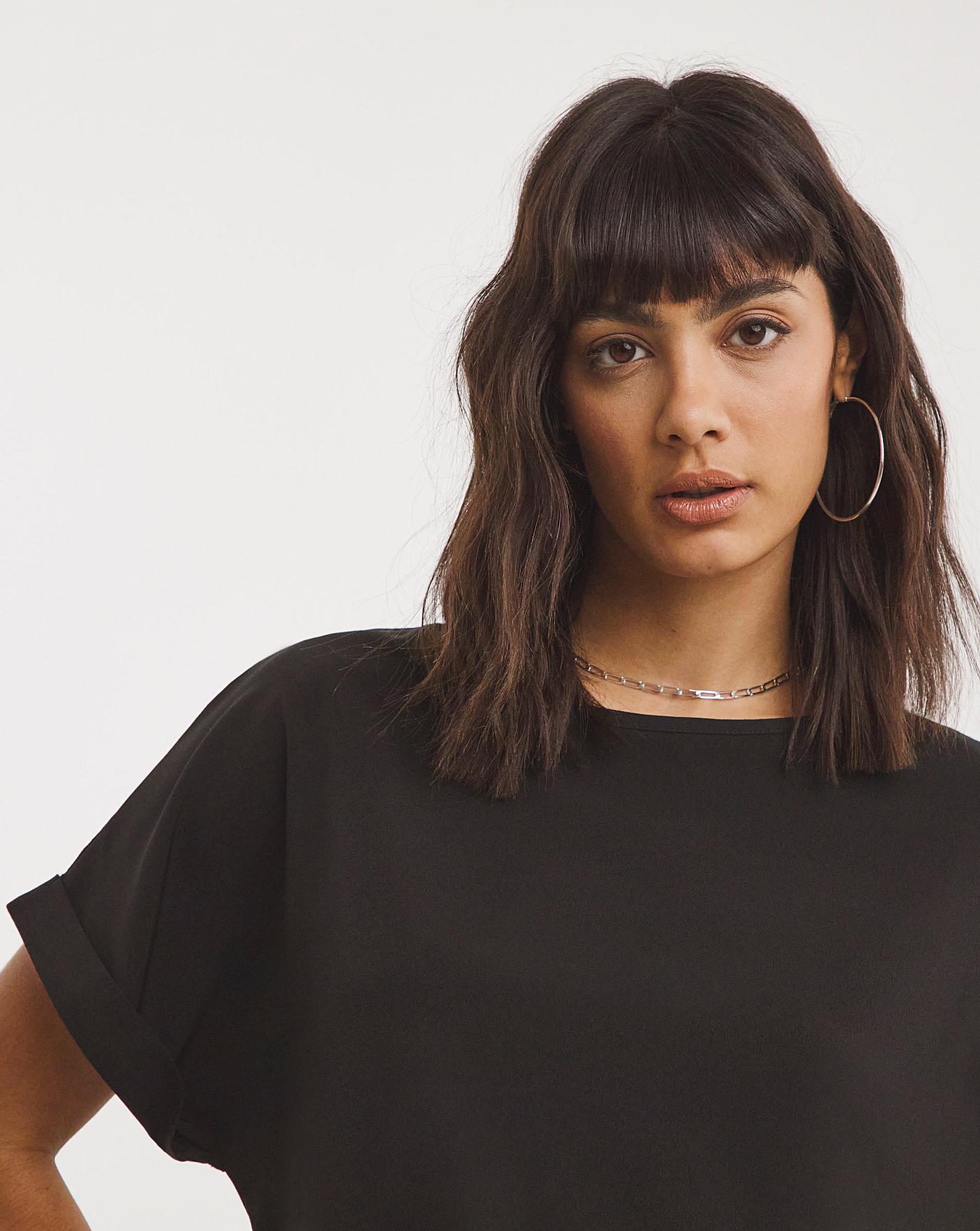 Black Shorter Length Boxy Top | Fashion World