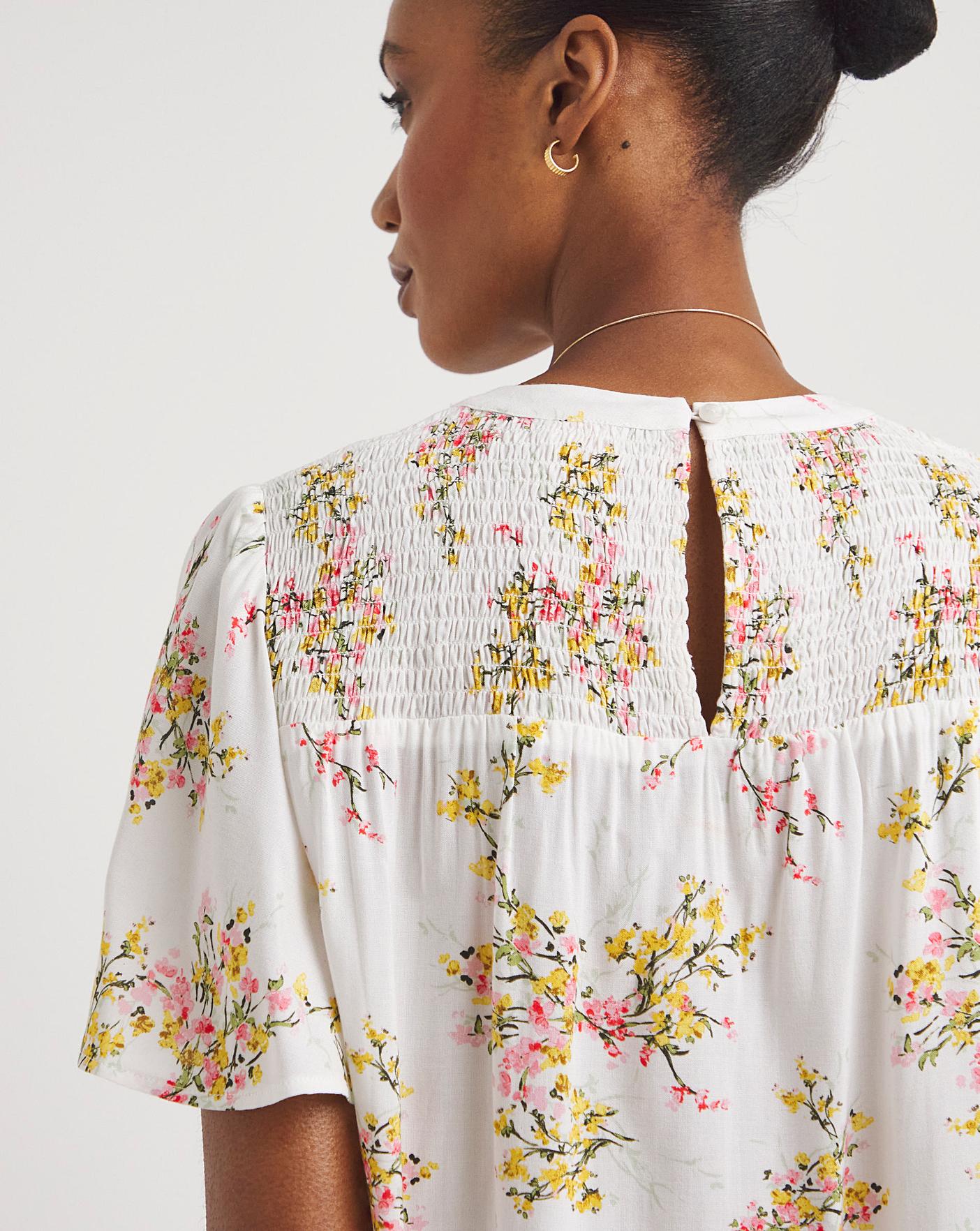 Shirred Yoke Top With Fluted Sleeve | Oxendales