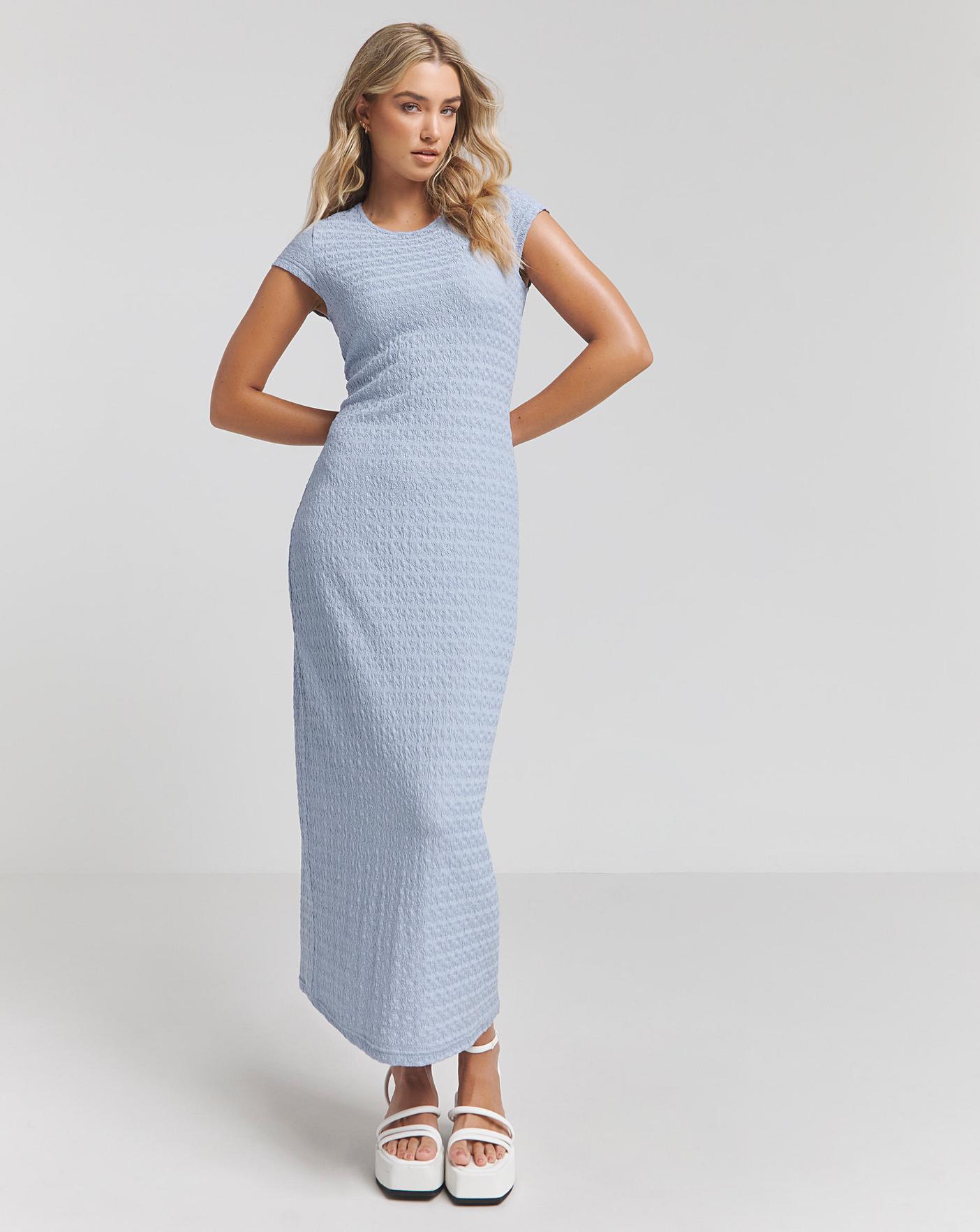 Blue Textured Jersey Column Dress | Fashion World