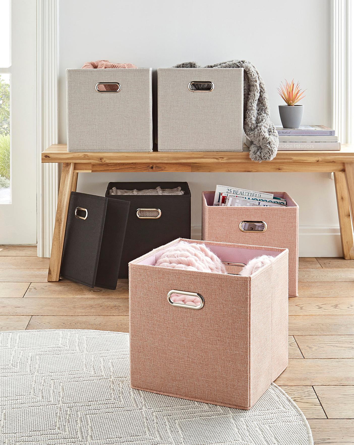 Set of 2 Faux Linen Storage Baskets | Home Essentials