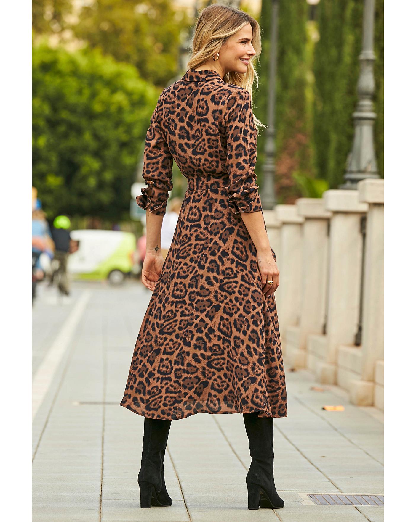 Sosandar Leopard Print Midi Dress J D Williams