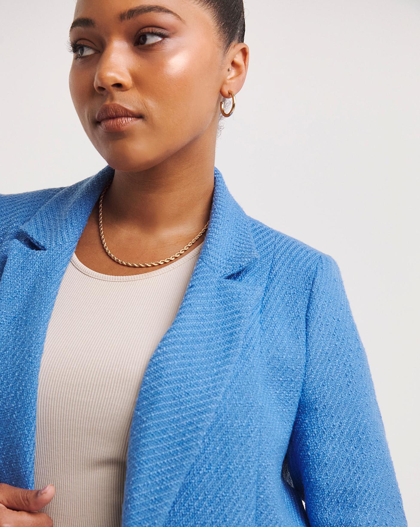 Blue Edge To Edge Boucle Blazer | Fashion World
