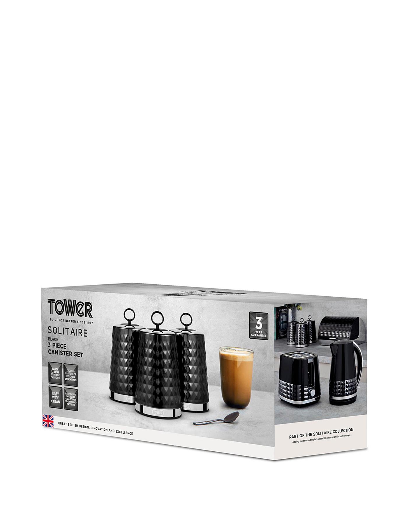 Tower Solitaire Set of 3 Canisters-Black | Oxendales