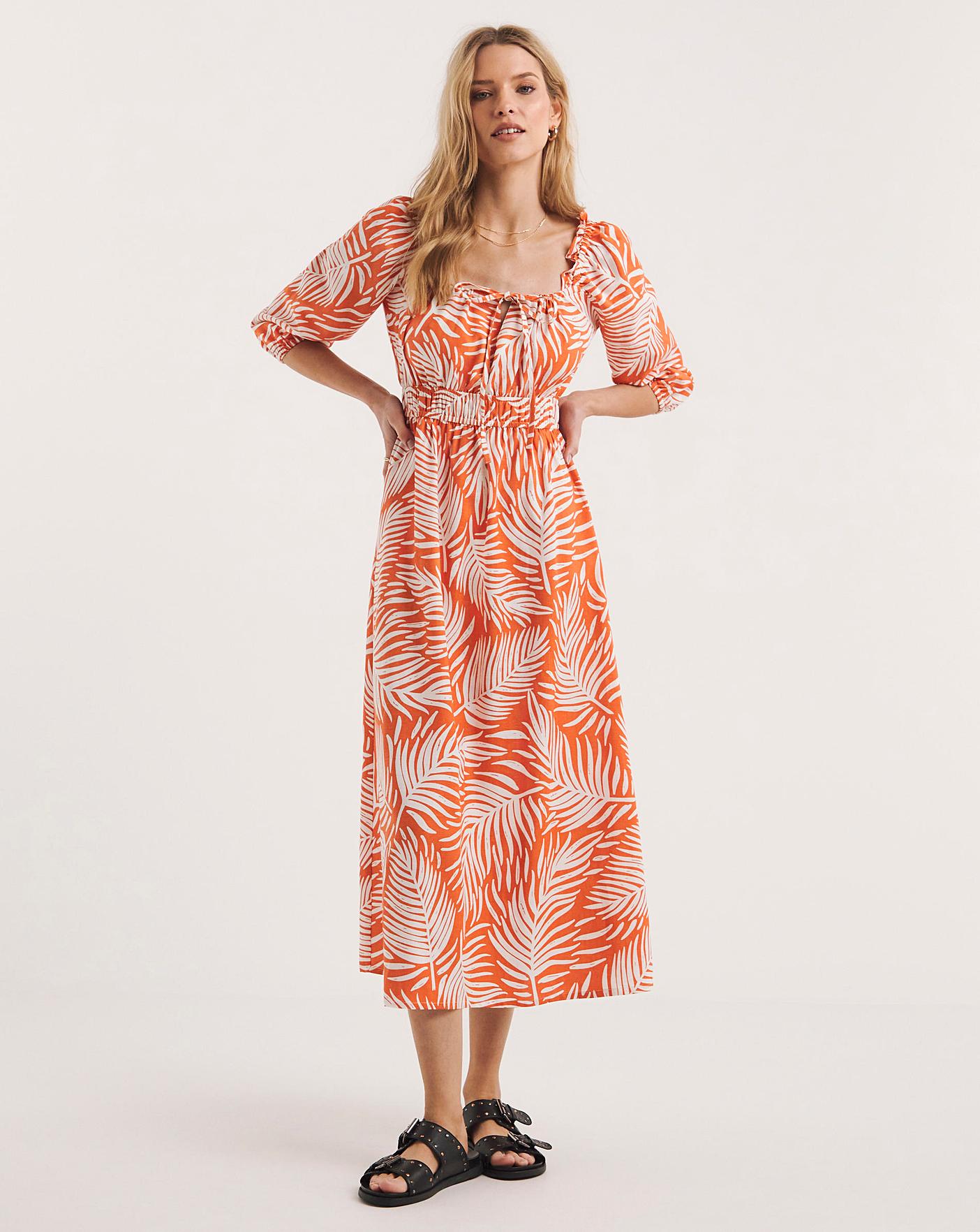 Linen Mix Sun Dress With Puff Sleeves | Fashion World