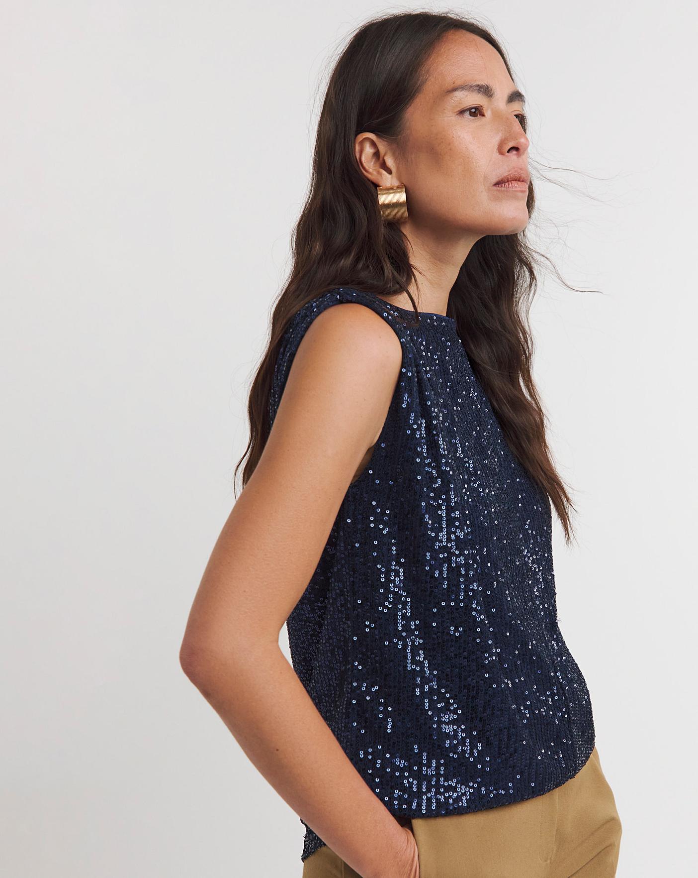 Navy Sequin Longline Tank Top | Marisota