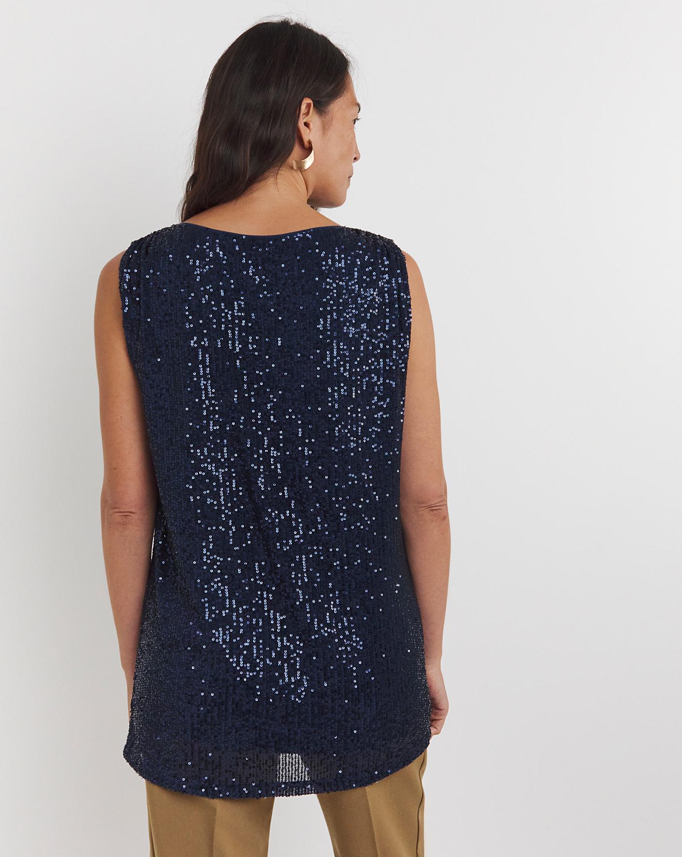 Navy Sequin Longline Tank Top | Marisota