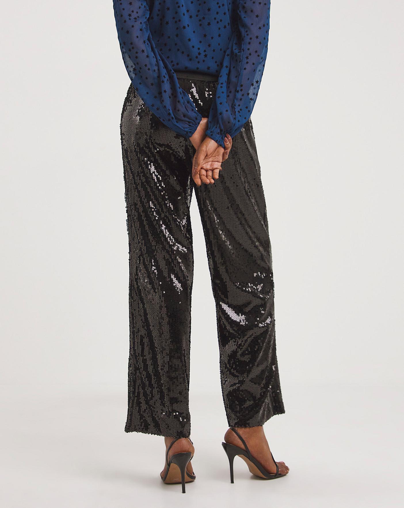 Black Sequin Straight Leg Trouser | Fashion World